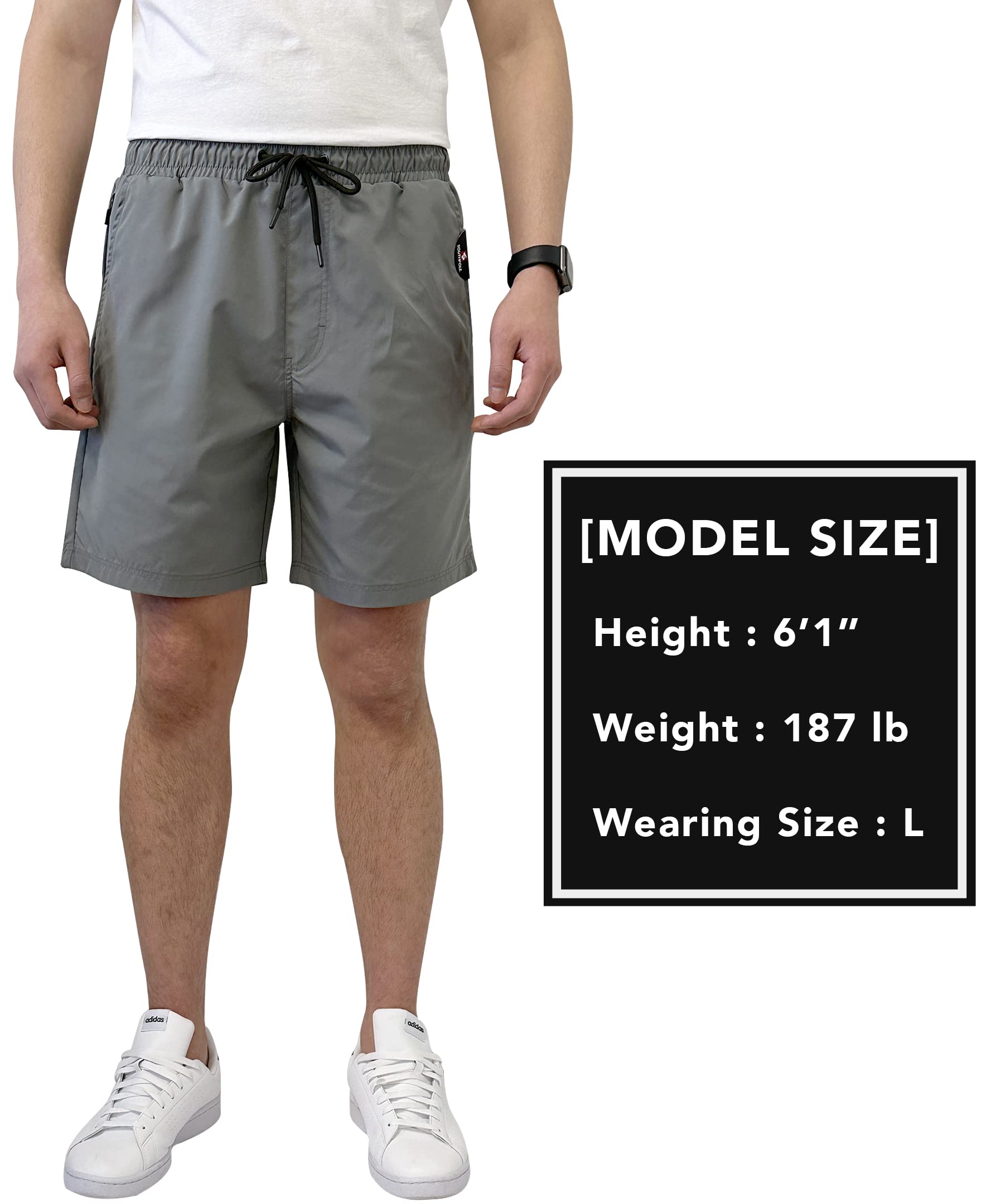 Southpole Men's Quick-Dry Water Resistant Nylon Shorts Inseam 7", Grey, Small