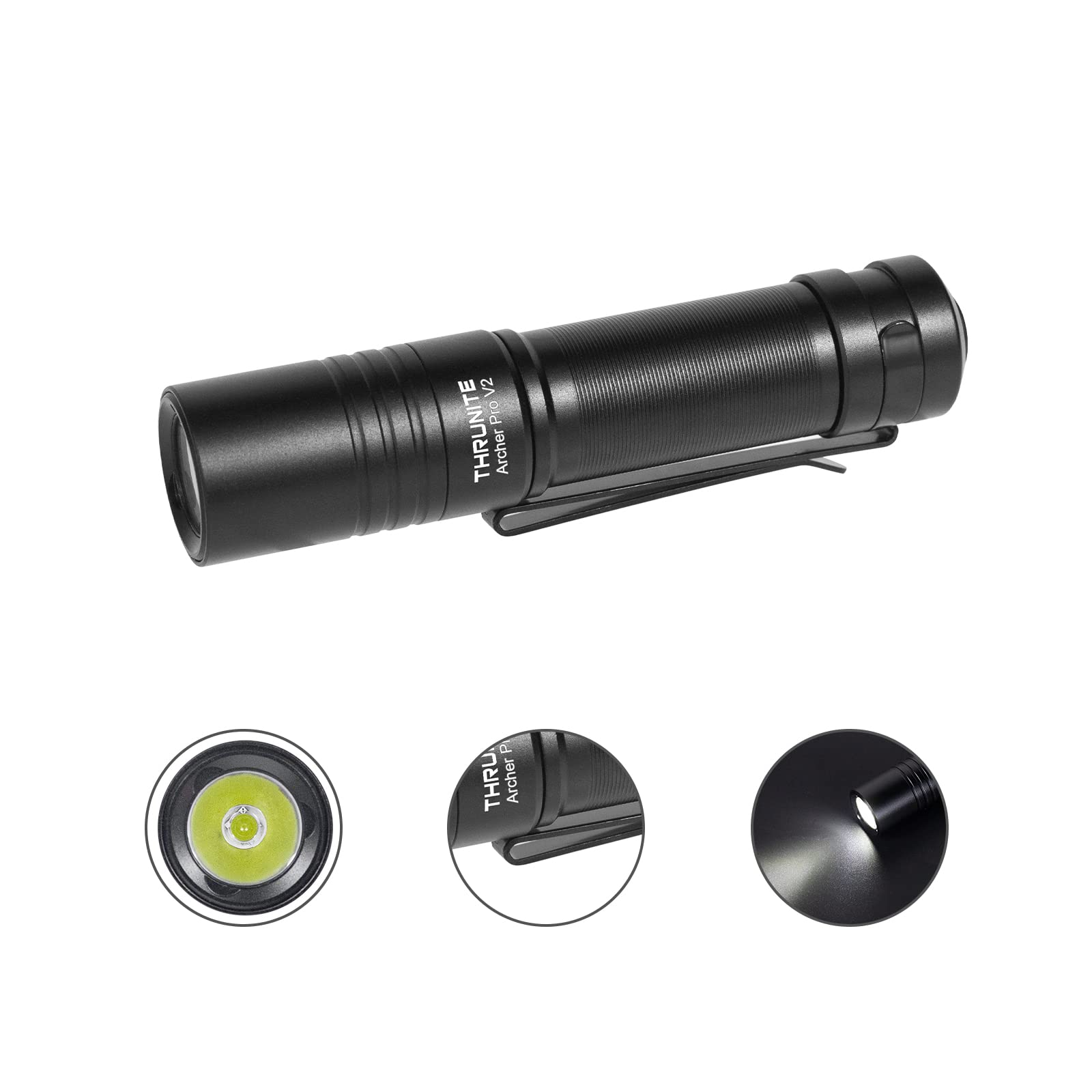 ThruNite Archer Pro V2 EDC Flashlight - 950 Lumens, USB-C Rechargeable, Tail Switch LED Penlight for Camping, Outdoor & Emergency - Cool White (Black)