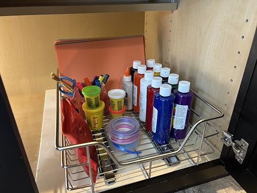 Deep Pull Out Cabinet Organizer 13.6" Wide x 17" Deep - Premium Kitchen Cabinet Pull Out Shelves for Cabinets - Slide Out Bottom Mounted Pantry Shelves and Cabinet Drawers - Easy Installation