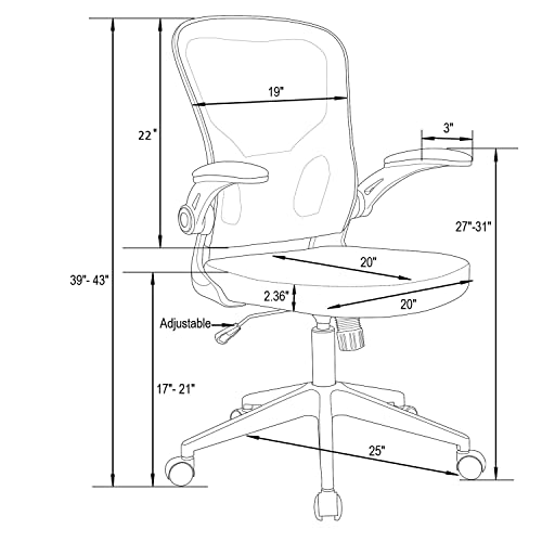 LeisureMod Newton Modern Adjustable Height Mesh Office Swivel Desk Chair with Flip Up Armrest, Black