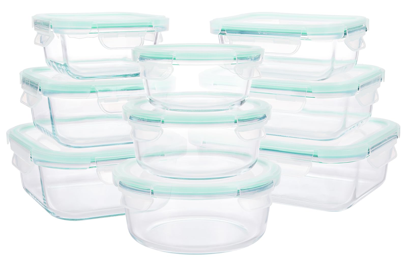 Moretoes 9pcs Glass Meal Prep Container, Glass Food Storage Containers with Lids, Meal Prep Lunch Boxes, Airtight, Glass, Leakproof Containers Set, Glass Food Storage Containers with Lids