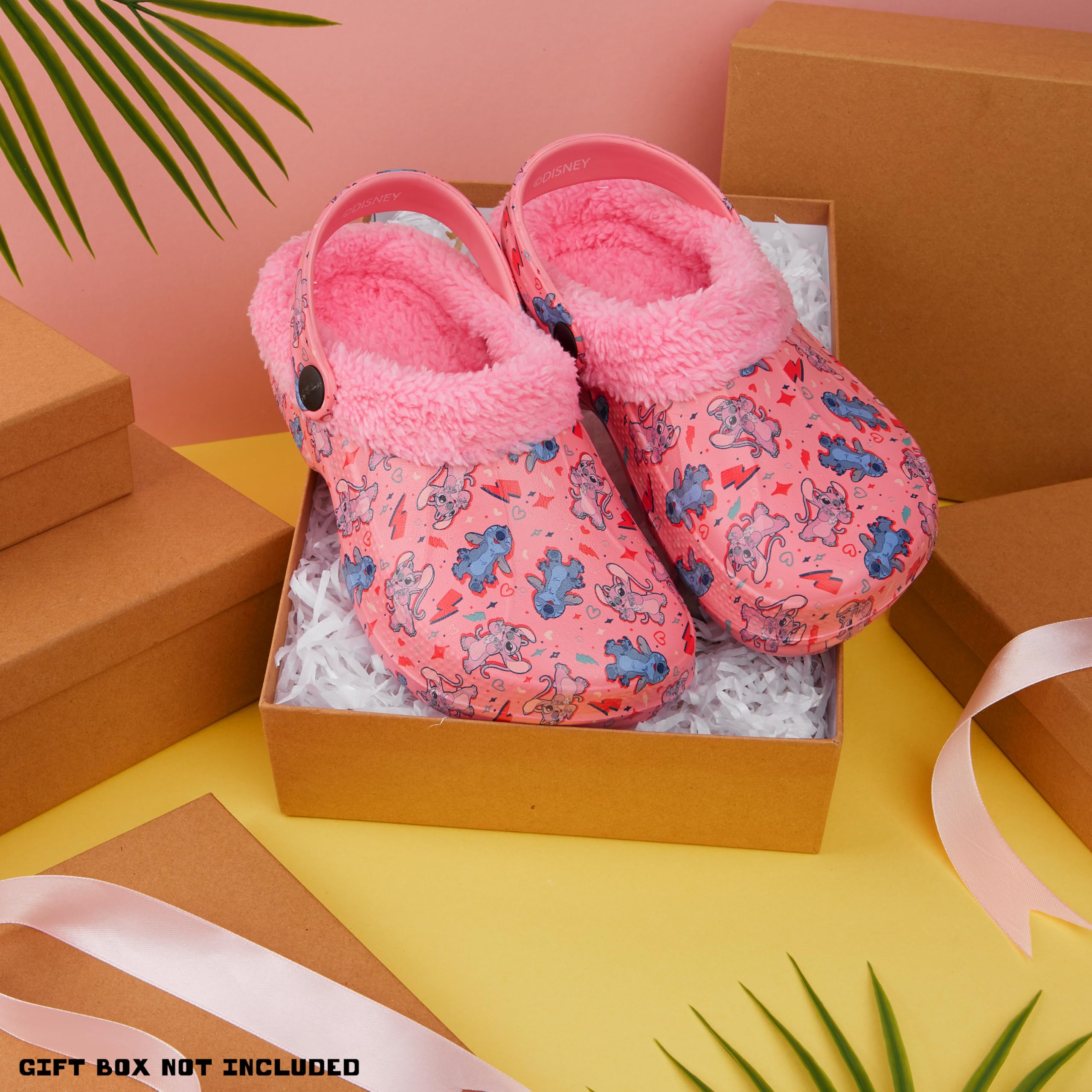 Disney Stitch Girls Clogs - Fleece Lined Clogs - Stitch Gifts (Pink Stitch/Angel, 4/5 US)