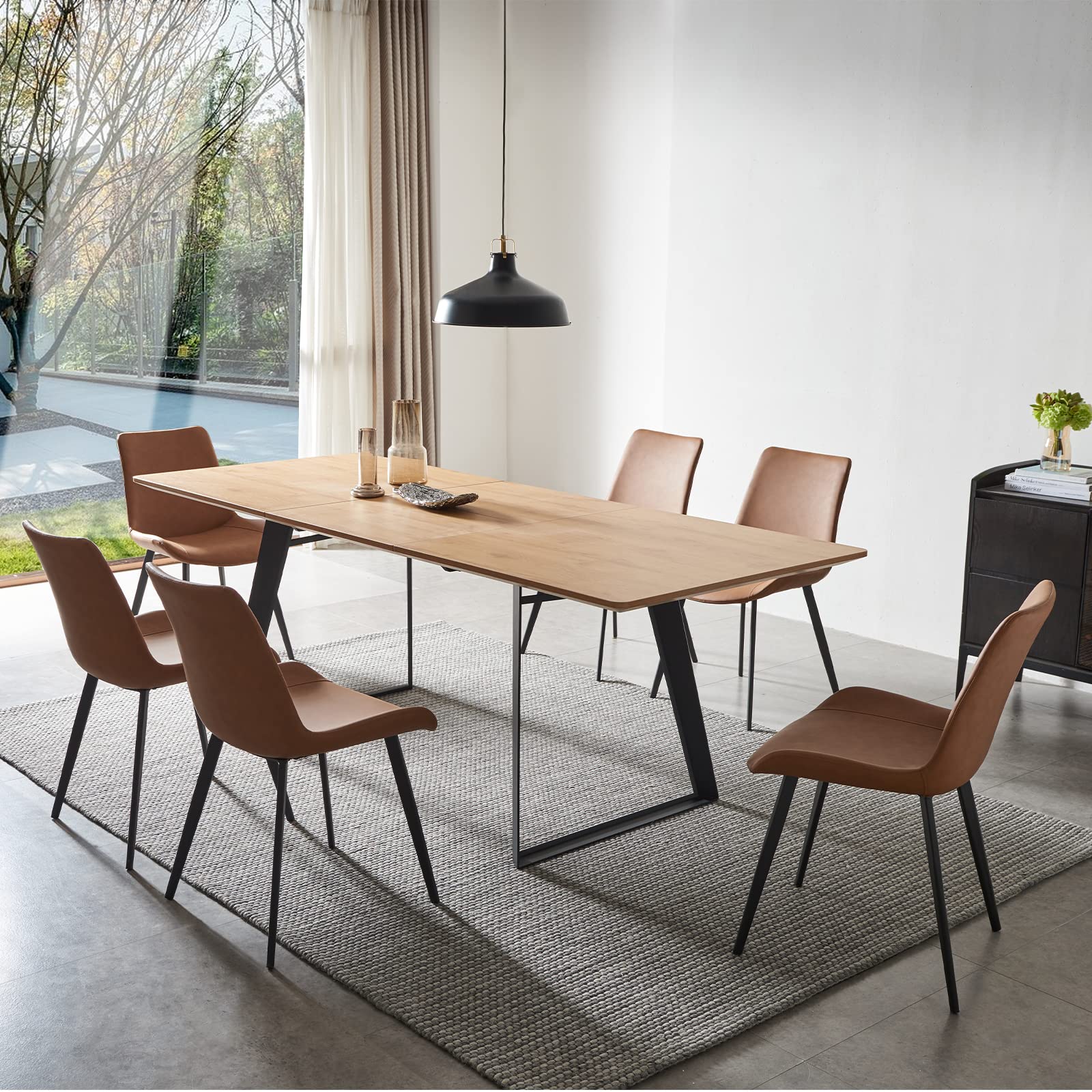 ZckyCine Modern mid-Century Dining Table Dining Table for 6 Rectangular Wooden Dining Table Expandable Dining Table Space-Saving Multifunctional Dining Table