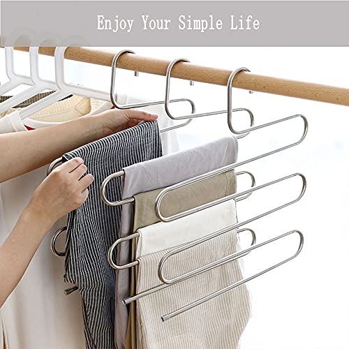 Pants Hangers,5 Layers S-Type Stainless Steel Clothes Pants Hangers, Non Slip Space Saving for Pants Jeans Towels Scarf Tie(3-Pack)