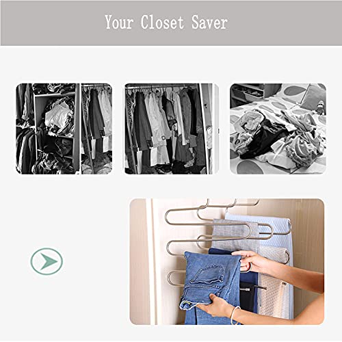 Pants Hangers,5 Layers S-Type Stainless Steel Clothes Pants Hangers, Non Slip Space Saving for Pants Jeans Towels Scarf Tie(3-Pack)