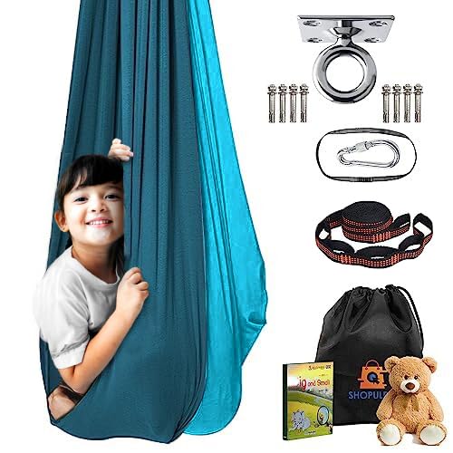 SHOPULERS Sensory Swing for Kids - Double layer Therapy Swing Great for Autism, ADHD & Sensory Processing Disorder – Hammock Swing for Indoor & Outdoor – Gift for Children with Story Book & Teddy Bear