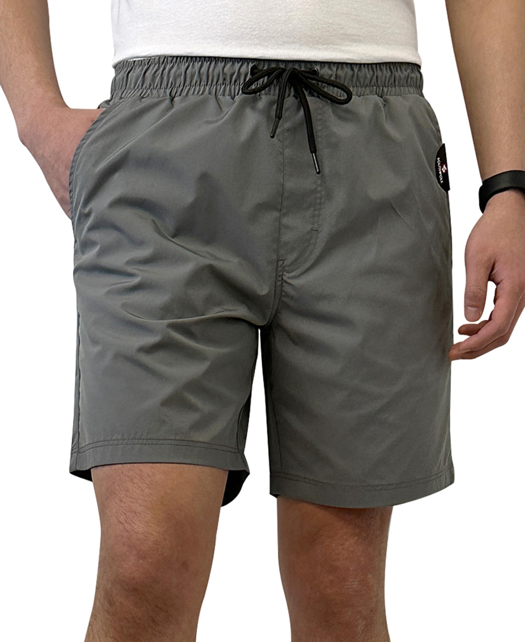 Southpole Men's Quick-Dry Water Resistant Nylon Shorts Inseam 7", Grey, Small