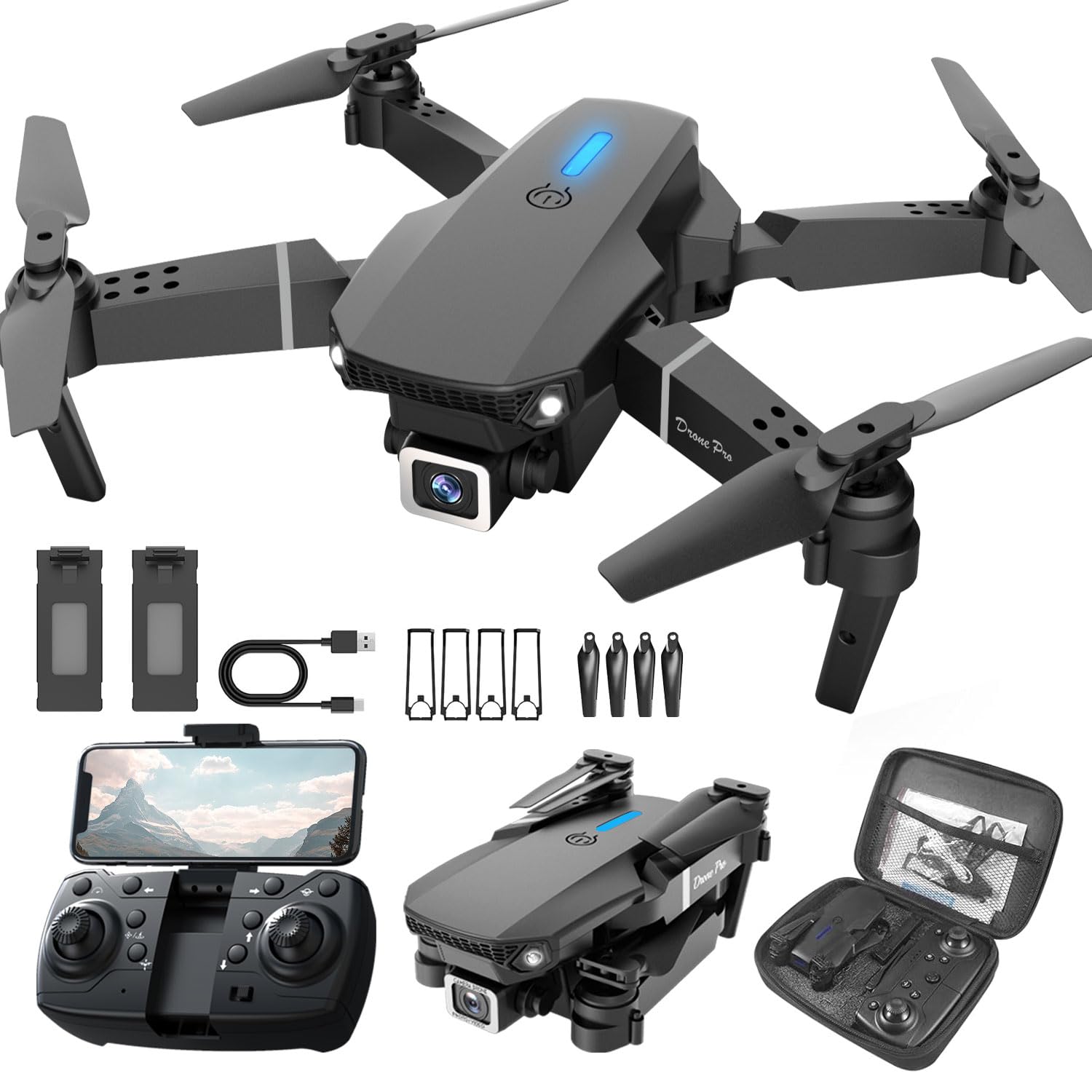Kids Drone with Camera Foldable Mini Drone for Kids Boys Beginners Toys Drone Gestures Selfie One Key Start 360Β° Flips 2 Batteries Toy Gifts for Boys Black