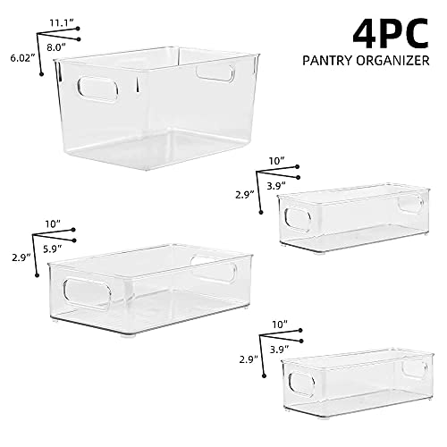 Refrigerator Organizer Food Storage Bins Refrigerator Storage box with Handles Clear Plastic BPA Free Food Storage Rack Set