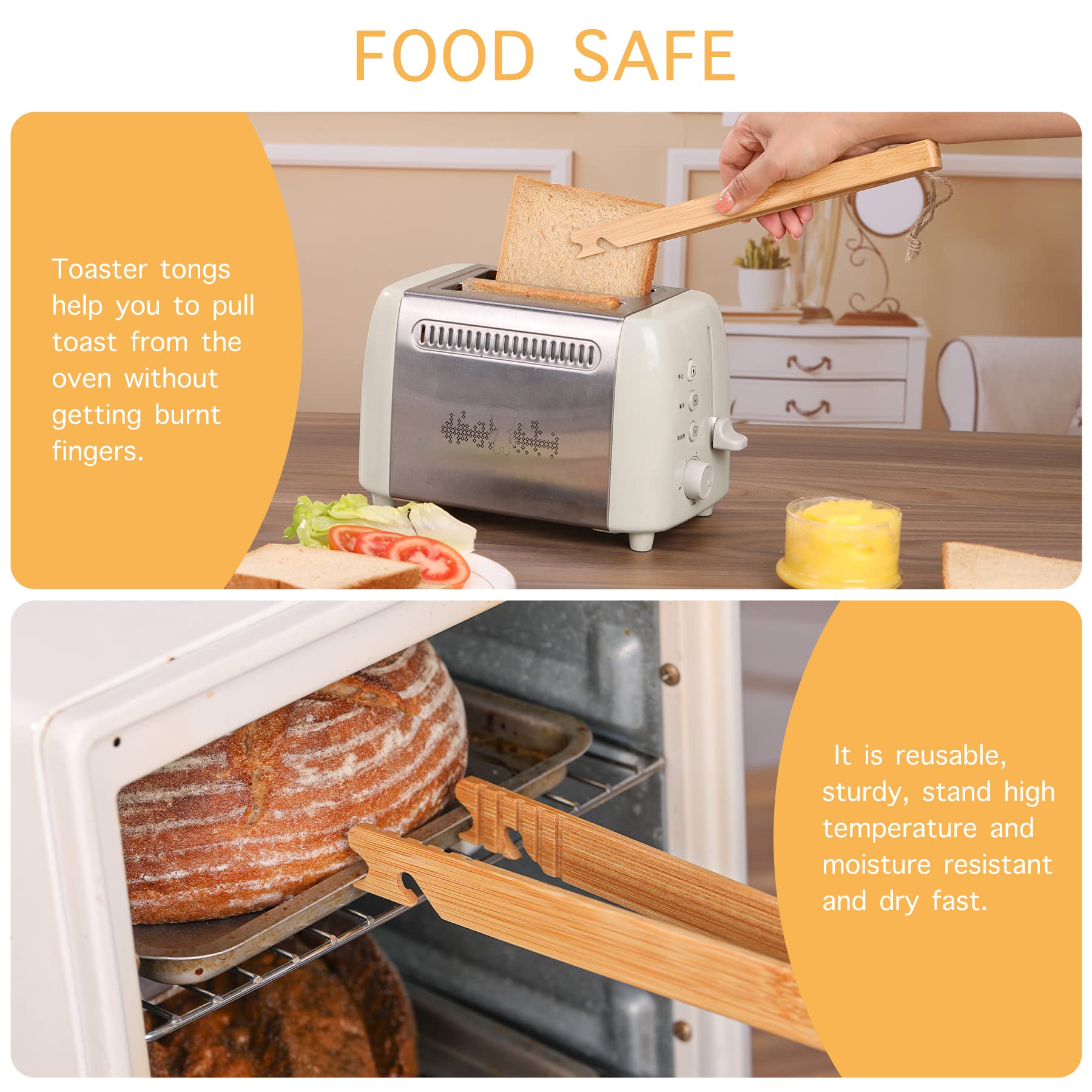 Recsrdce (11 inches Oven Rack Puller, bamboo cooking tongs, Salad pliers,toaster tongs)and(8inches Cream spatula,mini serrated knif,Wooden handle/Stainless steel spatula blade )