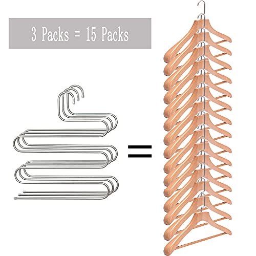 Pants Hangers,5 Layers S-Type Stainless Steel Clothes Pants Hangers, Non Slip Space Saving for Pants Jeans Towels Scarf Tie(3-Pack)