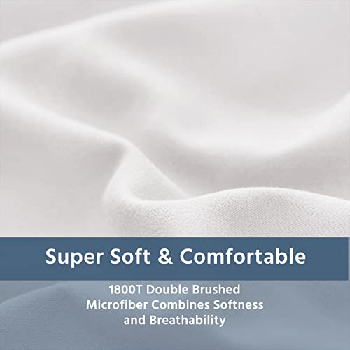 wavveUziz Bed Sheet Set Super Soft 100% Microfiber Sheet 1800 Brushed Microfiber Embroidered Queen Size Bed Sheets 16-Inch Deep Pocket - 4 Piece, White
