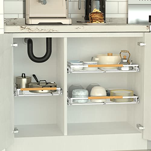 WEJIPP Pull Out Cabinet Organizer Expendable Heavy Duty Slide Out Shelf Drawer Storage Organizer for Under Sink Pantry Closet Under Cabinet Stainless Steel Shelf Holder