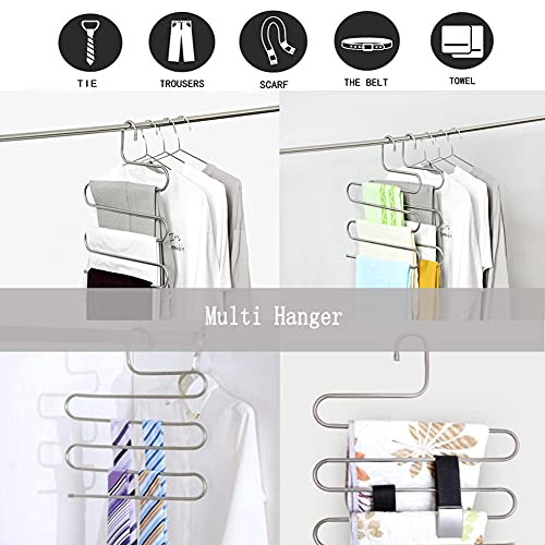 Pants Hangers,5 Layers S-Type Stainless Steel Clothes Pants Hangers, Non Slip Space Saving for Pants Jeans Towels Scarf Tie(3-Pack)