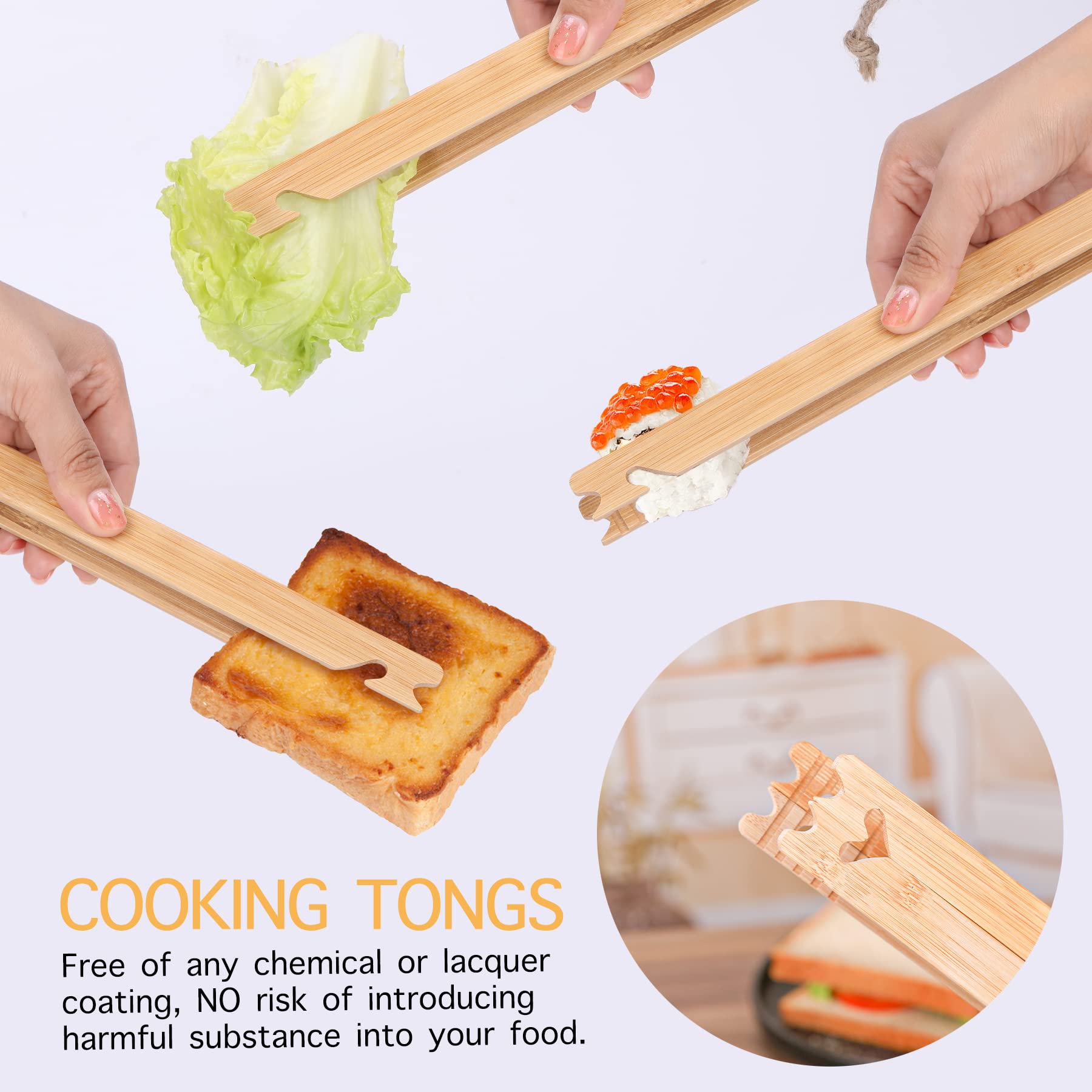Recsrdce (11 inches Oven Rack Puller, bamboo cooking tongs, Salad pliers,toaster tongs)and(8inches Cream spatula,mini serrated knif,Wooden handle/Stainless steel spatula blade )