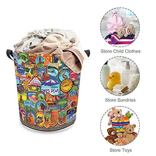 National Parks Badges Laundry Basket Hamper Bag Dirty Clothes Storage Bin Waterproof Foldable Collapsible Toy Organizer for Office Bedroom Clothes Toys Gift Basket