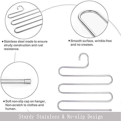 Pants Hangers,5 Layers S-Type Stainless Steel Clothes Pants Hangers, Non Slip Space Saving for Pants Jeans Towels Scarf Tie(3-Pack)