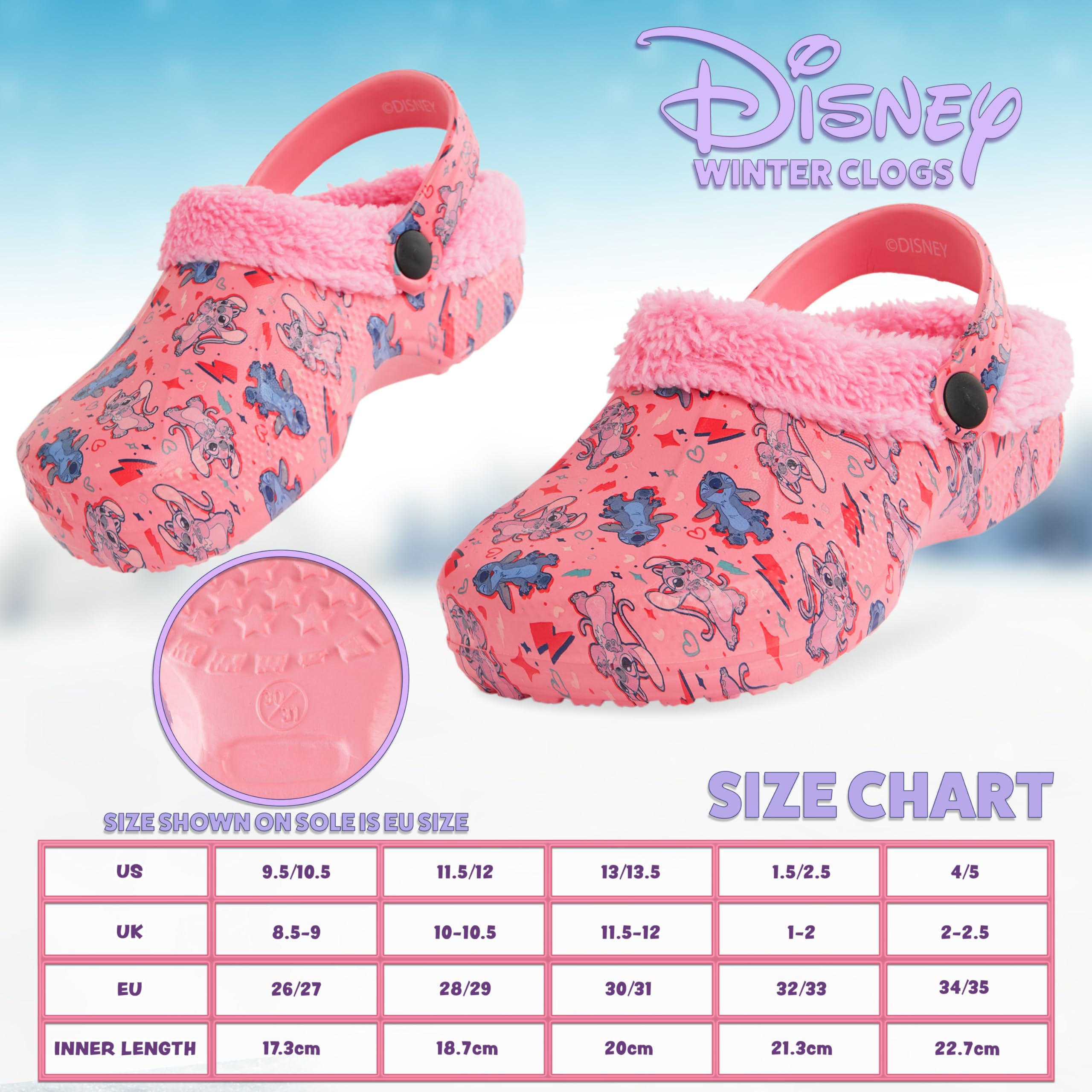 Disney Stitch Girls Clogs - Fleece Lined Clogs - Stitch Gifts (Pink Stitch/Angel, 4/5 US)