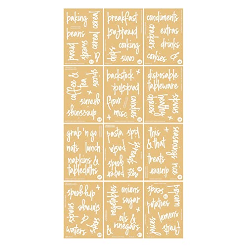 Set of 8 Wooden Clip On Pantry Label Holders for Storage Bins + 70 Preprinted White on Clear Script Stickers for Kitchen Organization, Baskets, Containers