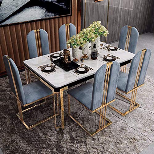 Modern Dining Set for Home, Kitchen, Dining Room w/Storage Racks, Rectangular Table, Steel Frame