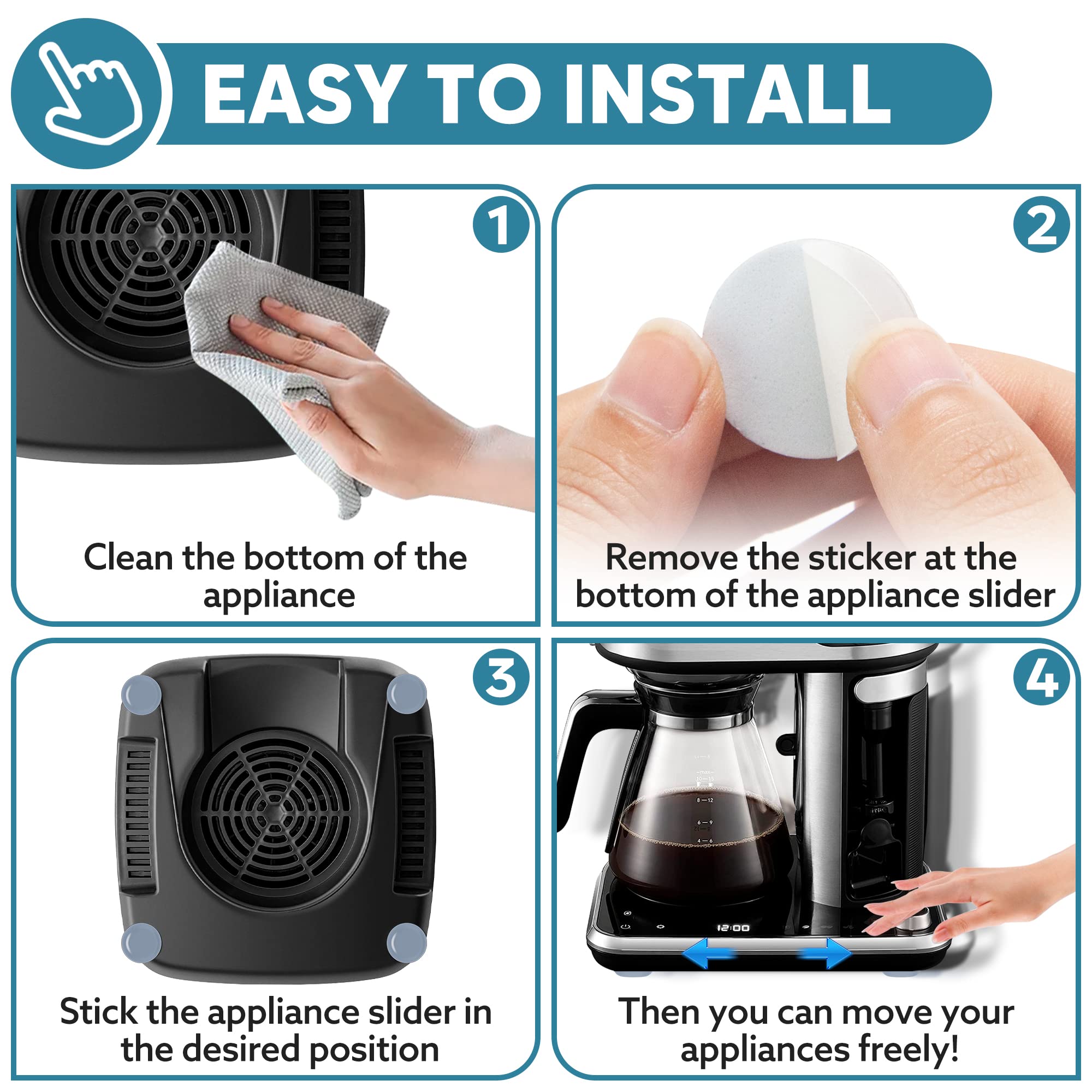 Appliance Slider for Kitchen Appliances, 36 PCS Self-Adhesive DIY Small Kitchen Appliance Slider for Most Countertop Coffee Maker, Air Fryer, Pressure Cooker, Deep Fryer, 3 Size, 19mm+22mm+25mm