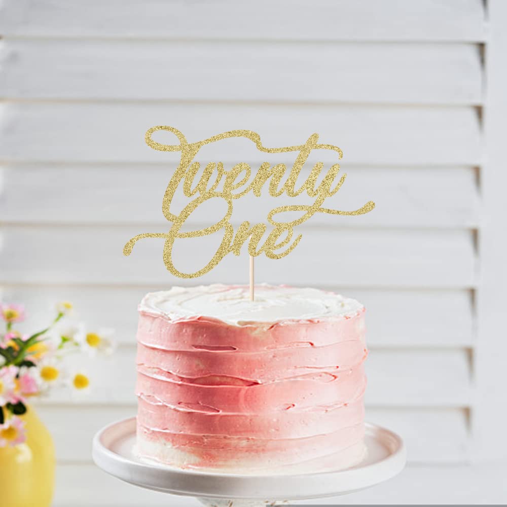 Twenty One Cake Topper- 21st Birthday Cake Topper,21st Birthday Decorations,21st Cake Topper,Happy 21st Birthday Cake Topper (Golden)