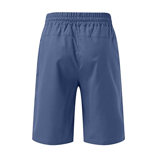 Male Summer Solid Color Zipper Pockets Striped Pants Pocket Drawstring Loose Casual Sports Running Pt Shorts (1-Navy, L)