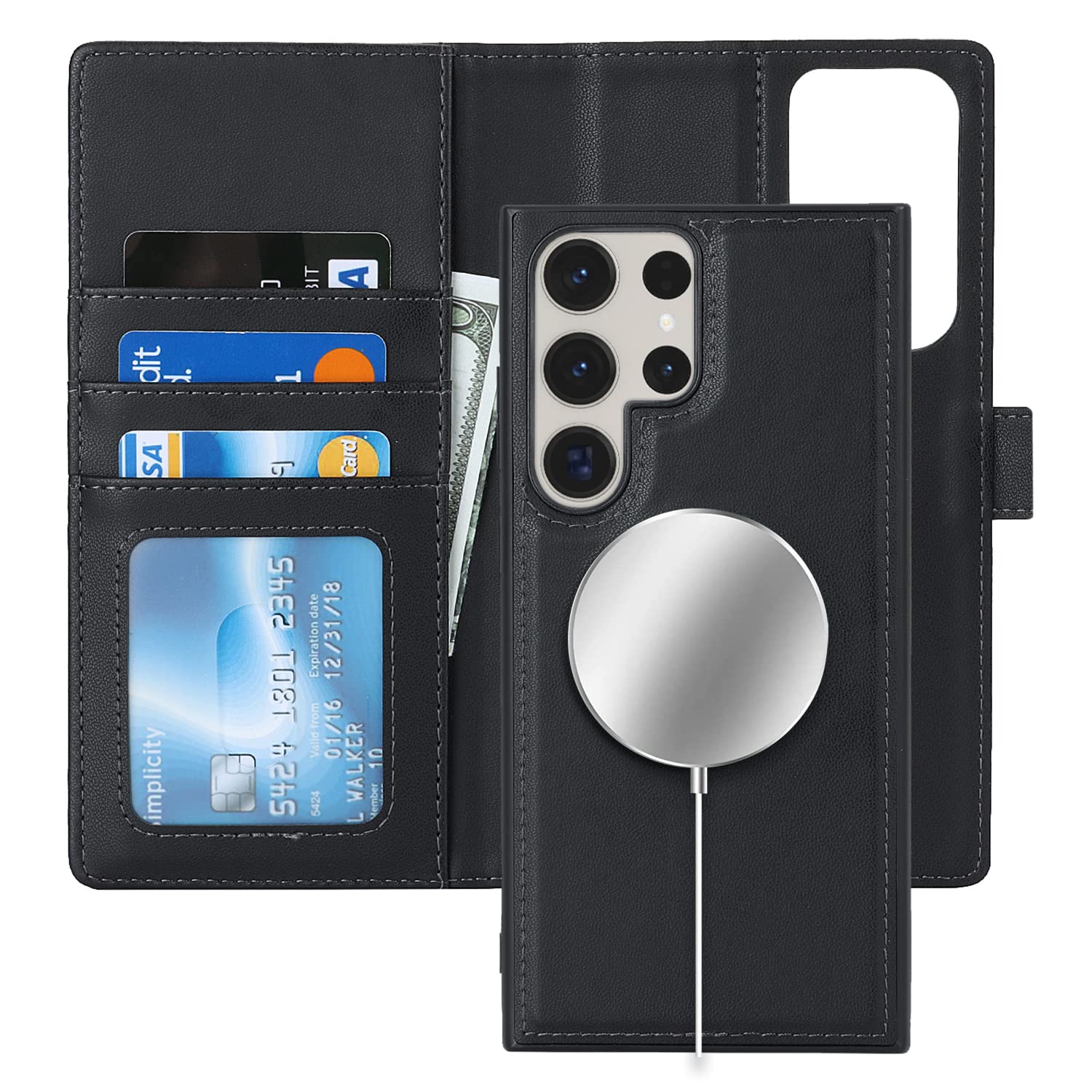 Havaya for Samsung Galaxy S23 Ultra Case Wallet magsafe Compatible Galaxy S23 Ultra Wallet case with Card Holder Detachable Magnetic flip Leather Cover for Men and Women-Black