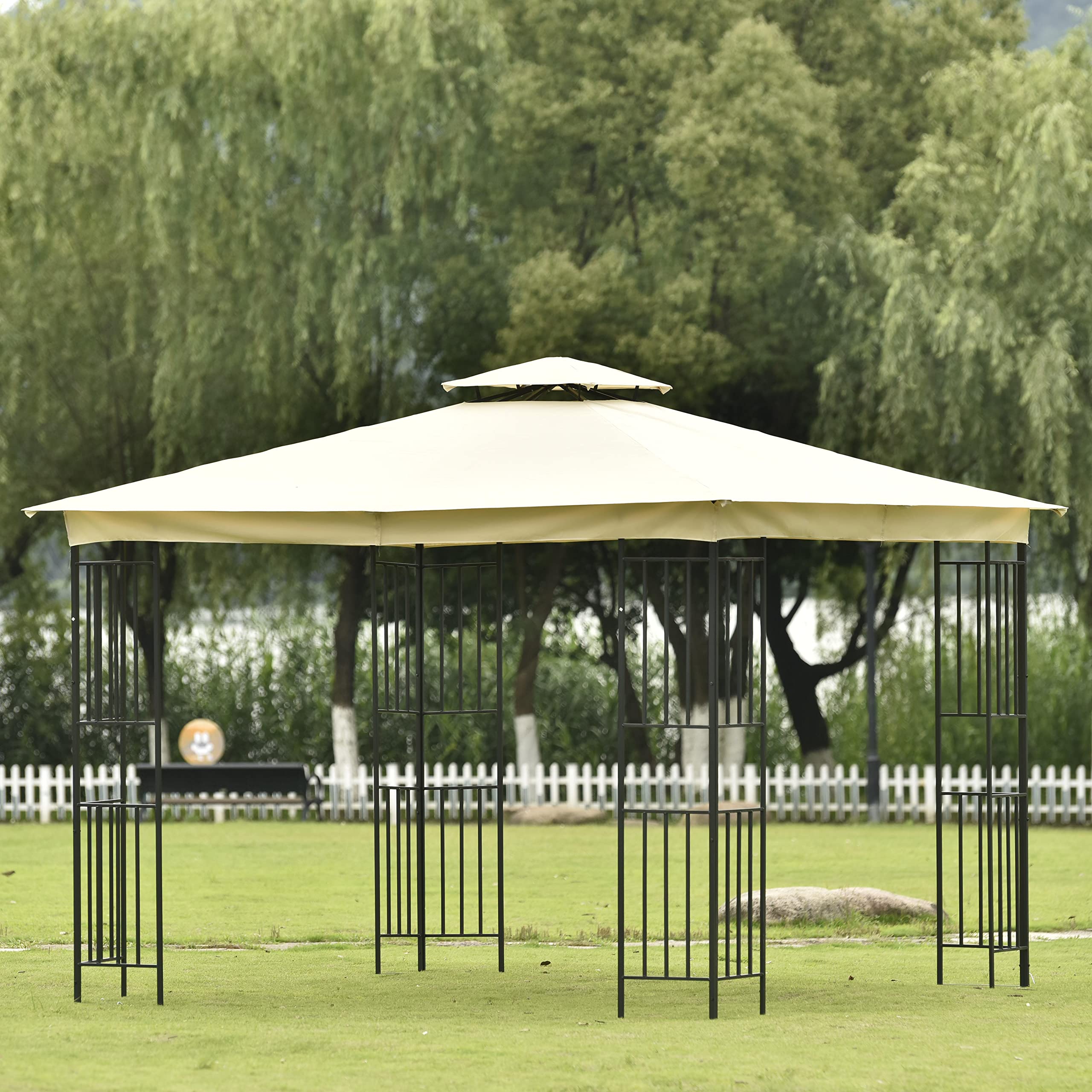 Merax Hardtop Gazebo - Outdoor Canopy Tent with Netting for Patio Garden Backyard (Beige)