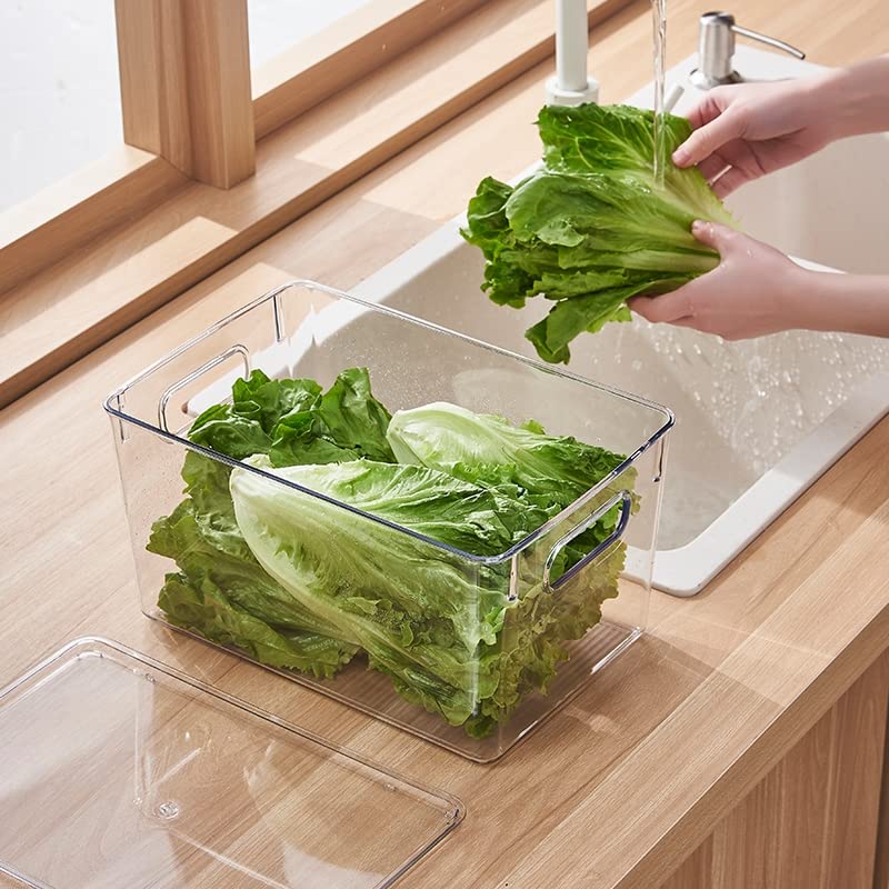 Refrigerator Organizer Food Storage Bins Refrigerator Storage box with Handles Clear Plastic BPA Free Food Storage Rack Set