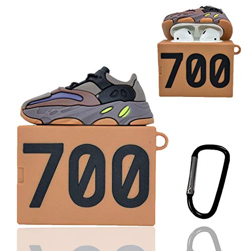 Airpods Case, Silicone Sneaker 700 Shoe Box Case Compatible for AirPods 2/1 Case,Shockproof Coconut Airpods Case Cover Accessories with Keychain for Kids Girls Teens Boys Men WomenăBrownă
