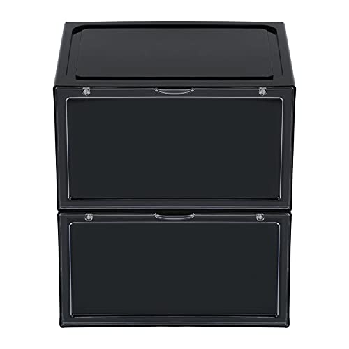 Yunge Drop Front Shoe Box,Set of 6, Stackable Plastic Shoe Box with Clear Door,Shoe Organizer for Display Sneaker, Easy Assembly,Fit up to US Size 14(11.02"x 13.97" x 8.66") Black