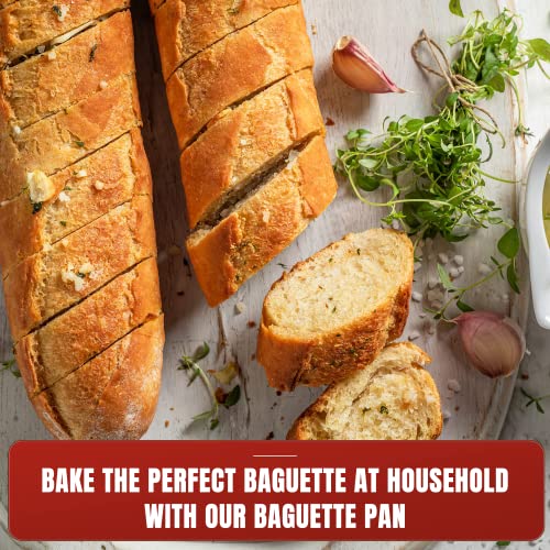 KITESSENSU Nonstick Baguette Pans for French Bread Baking, Perforated 2 Loaves Baguettes Bakery Tray, 15" x 6.3", Silver