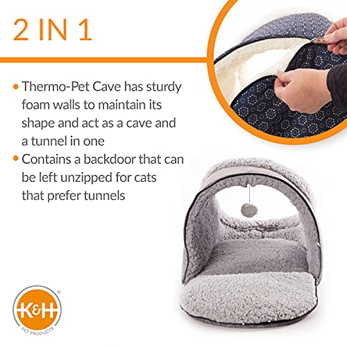 K&H PET PRODUCTS Thermo-Pet Cave Heated Cat Bed - Gray/Geo Flower 17 X 15 X 13 Inches