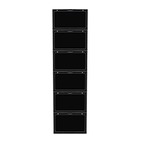 Yunge Drop Front Shoe Box,Set of 6, Stackable Plastic Shoe Box with Clear Door,Shoe Organizer for Display Sneaker, Easy Assembly,Fit up to US Size 14(11.02"x 13.97" x 8.66") Black