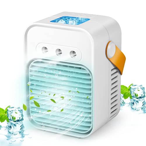 Portable Air Conditioner, Personal Air Cooler, USB Air Conditioner Fan with 3-Speed, Quiet Air Cooler Misting Fan with Handle for Home Room Office