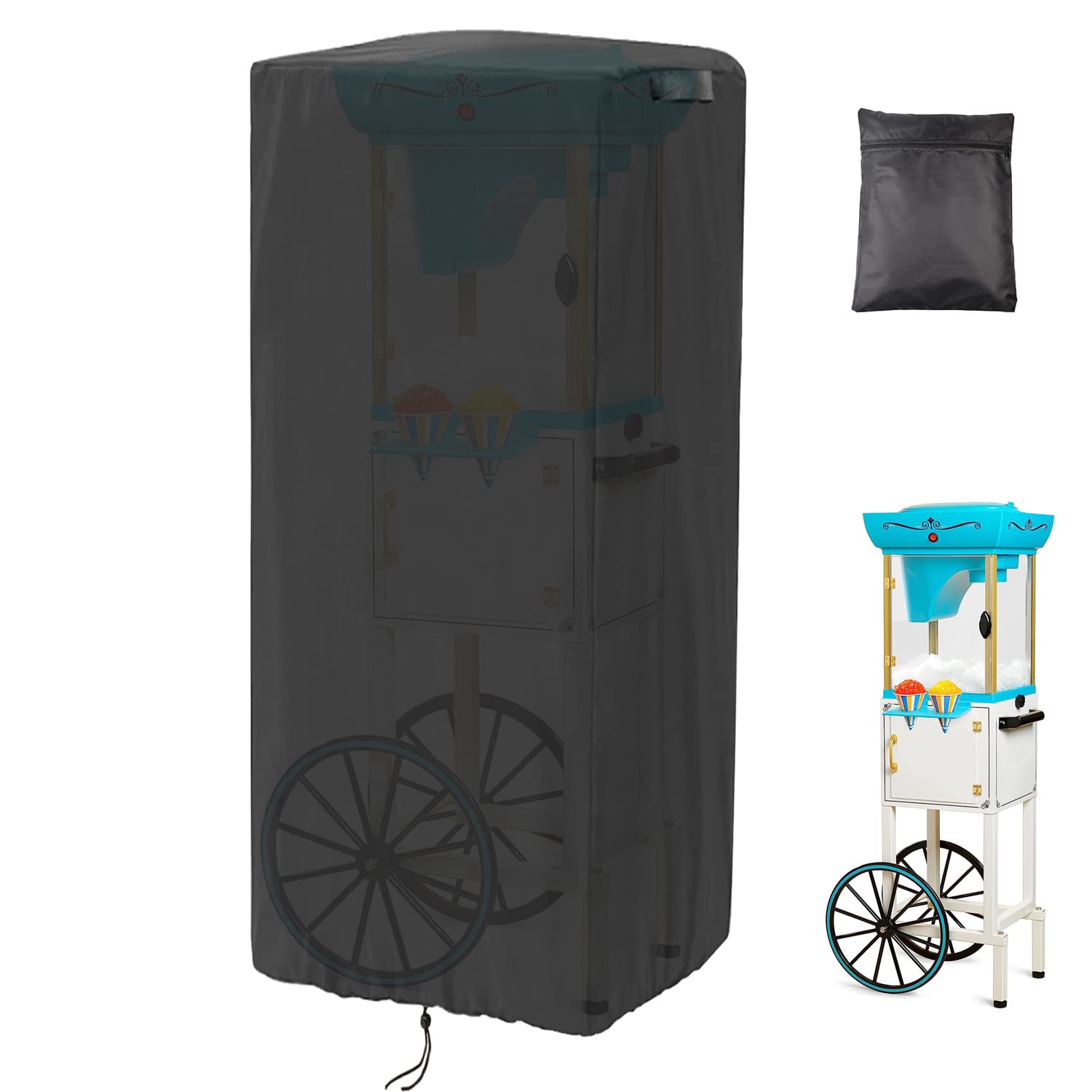 Rilime Snow Cone Machine Cover - Waterproof 420D Snowball Machine Cover,Dustproof Snowcone Machines Cover for Nostalgia with 2 Windproof Buckles & Adjustable Drawstring