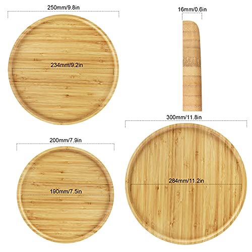 Ebingoo 2 pcs 10 inch Thick Solid Bamboo Large Plant Saucer for Outdoors 8-10 inch Pots Round Plant Trays for Indoors no Holes Durable Flower Succulent Cactus Planter Plant Plate