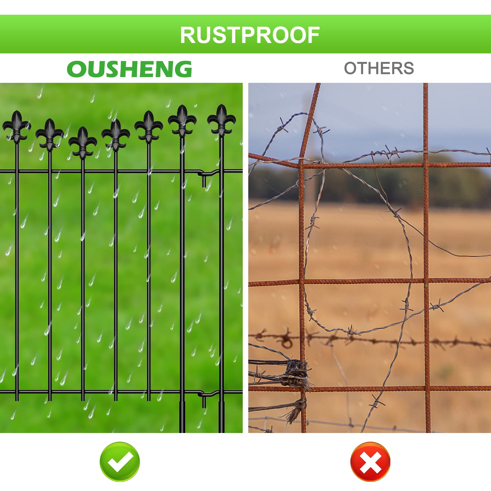 OUSHENG 10 Pack Decorative Garden Fence, Total 10ft(L) x 24in(H) Animal Barrier Border, Rustproof Metal Wire Section Edging Fencing Panel for Outdoor Patio Garden Yard