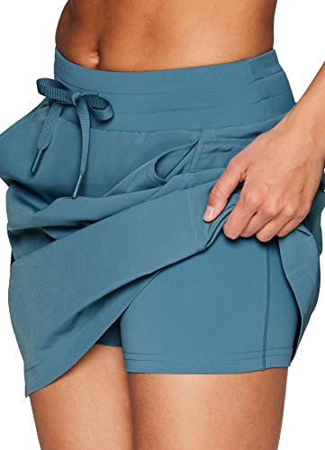 RBX Women's Quick Drying Skort with Cargo Pockets, Lightweight Breathable Stretch Woven Skort with Inner Compression Shorts, Active Skirt for Golf, Tennis, Sports, Long Cargo Teal