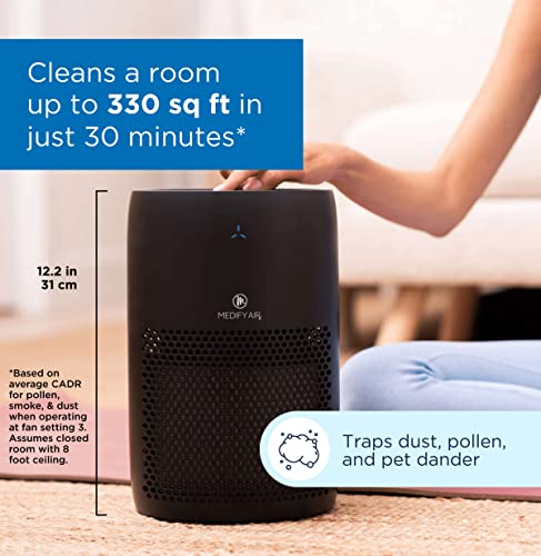 Medify MA-22 Air Purifier with H13 True HEPA Filter | 330 sq ft Coverage | for Allergens, Wildfire Smoke, Dust, Odors, Pollen, Pet Dander | Quiet 99.9% Removal to 0.1 Microns | Black, 1-Pack
