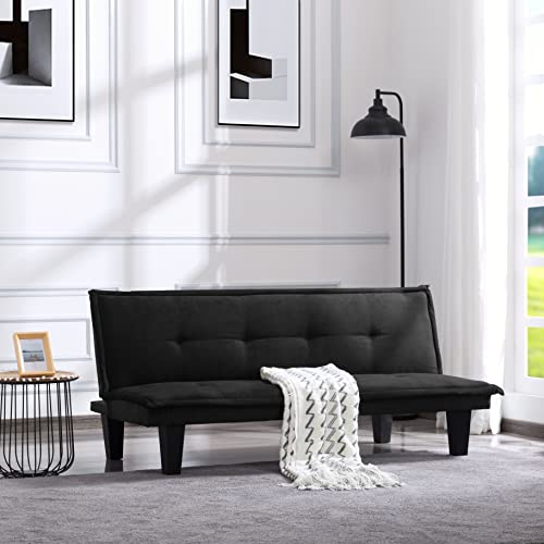 Tulib Convertible Sofa Bed, Folding Futon Sofabed with 3 Adjustable Positions for Living Room, Home, 63.8” x29.9”x 28.3”, Black
