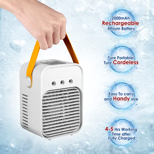 Portable Air Conditioner, Personal Air Cooler, USB Air Conditioner Fan with 3-Speed, Quiet Air Cooler Misting Fan with Handle for Home Room Office
