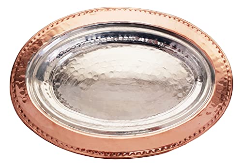 DLK - Handmade Pure Copper Serving Plate - Iskender Kebab Plate - Turkish Kebab presentation - Oval Copper Plate 12 inch (31cm)