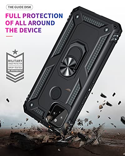 Oborzian Compatible for Google Pixel 5A Case with Screen Protector, Heavy Military Grade 360° Rotating Kickstand Holder TPU Phone Cover for Google Pixel 5A 5G(Black)