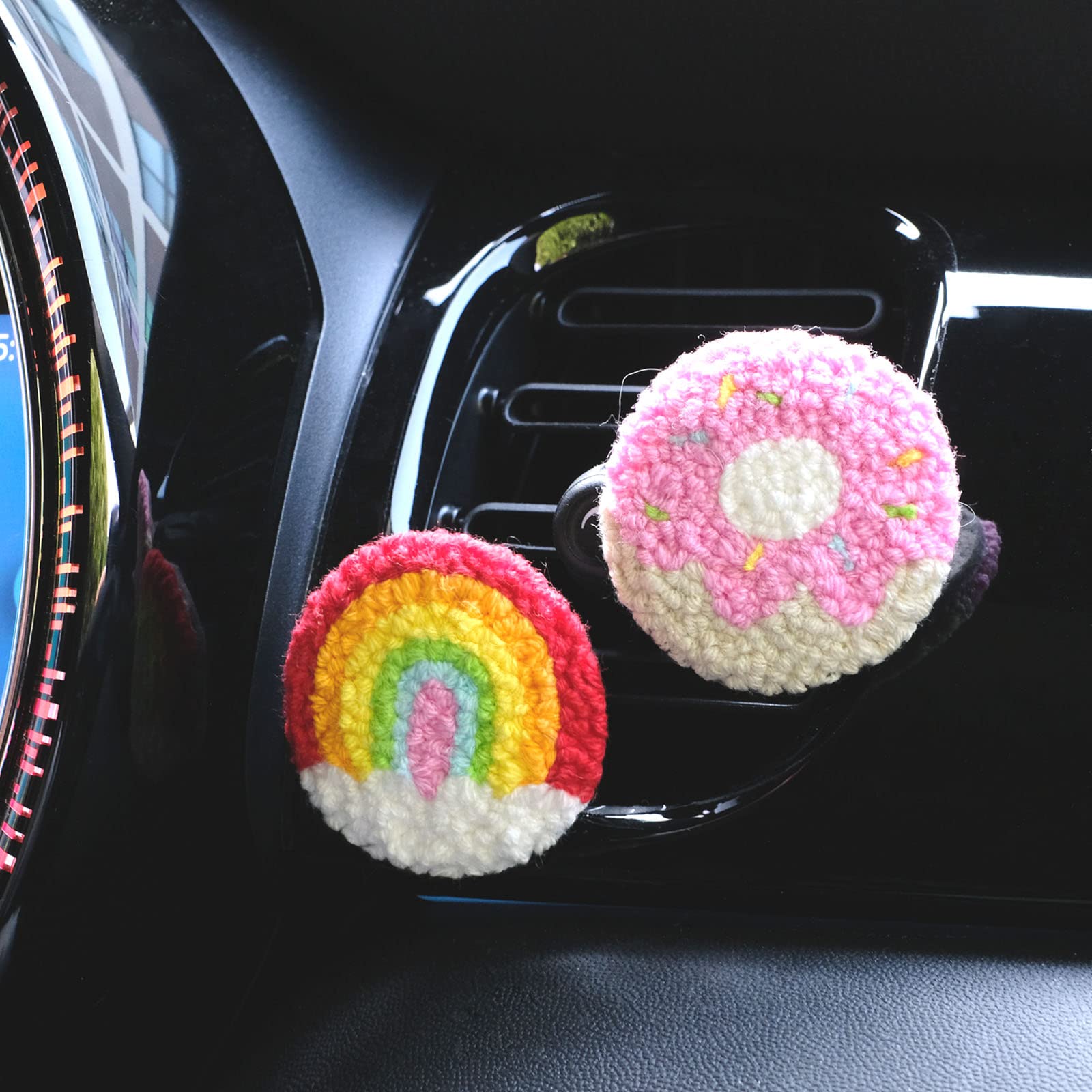 Hand U Journey Car Vent Clip Embroidery Punch Needle Kit - DIY Needlework Set for Creative Car Decor with Aromatherapy Pads and Plastic Stand
