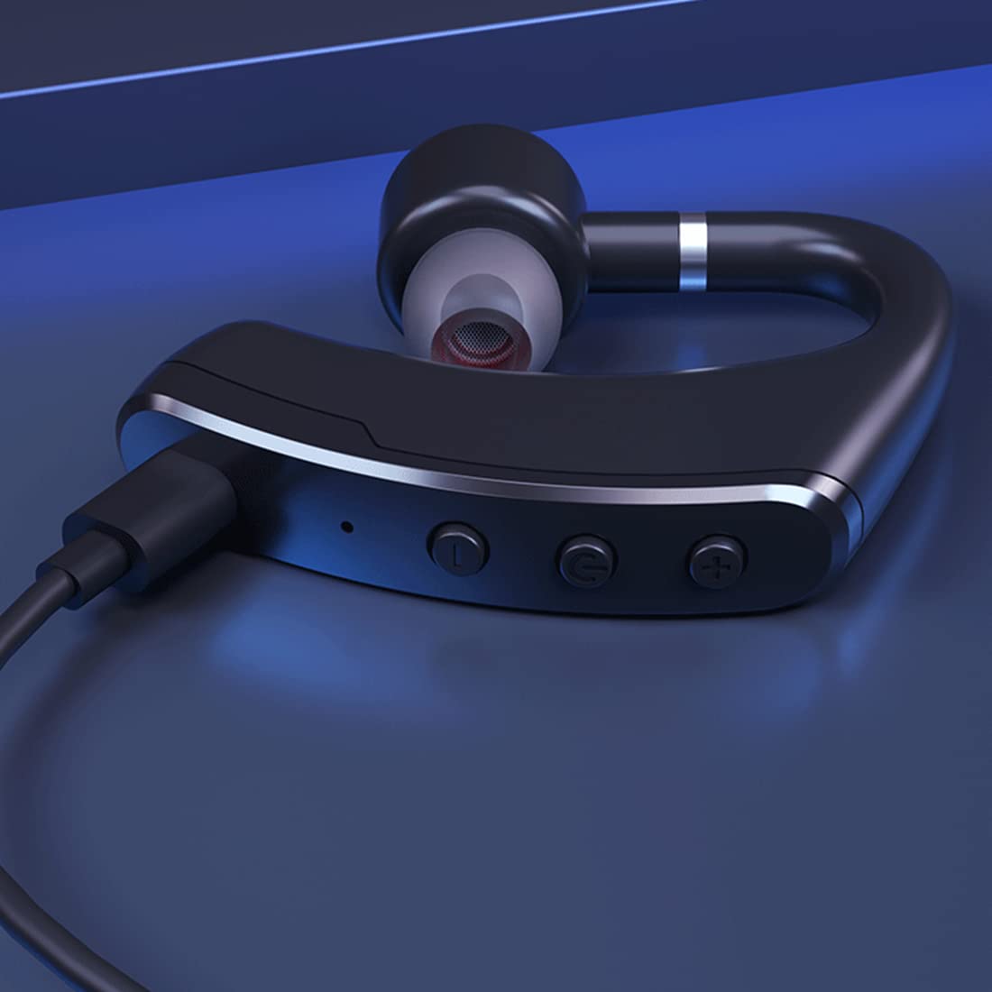 Bluetooth Headphone Single Ear Hook Wireless Business Headset with Mic Noise Cancelling Waterproof Earphone for L&R Ear