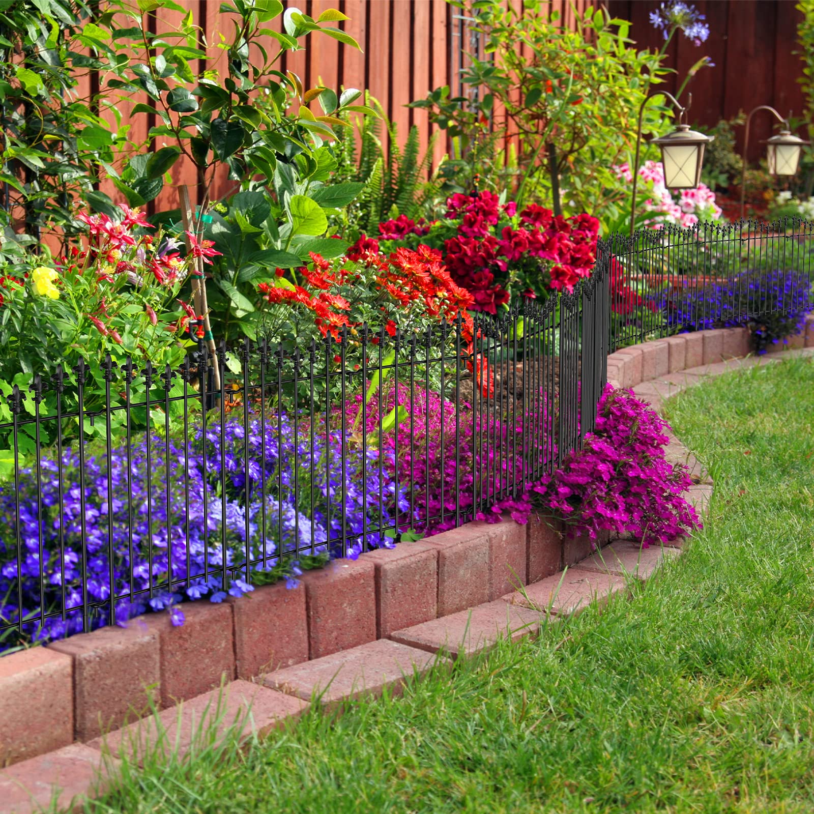 OUSHENG 10 Pack Decorative Garden Fence, Total 10ft(L) x 24in(H) Animal Barrier Border, Rustproof Metal Wire Section Edging Fencing Panel for Outdoor Patio Garden Yard