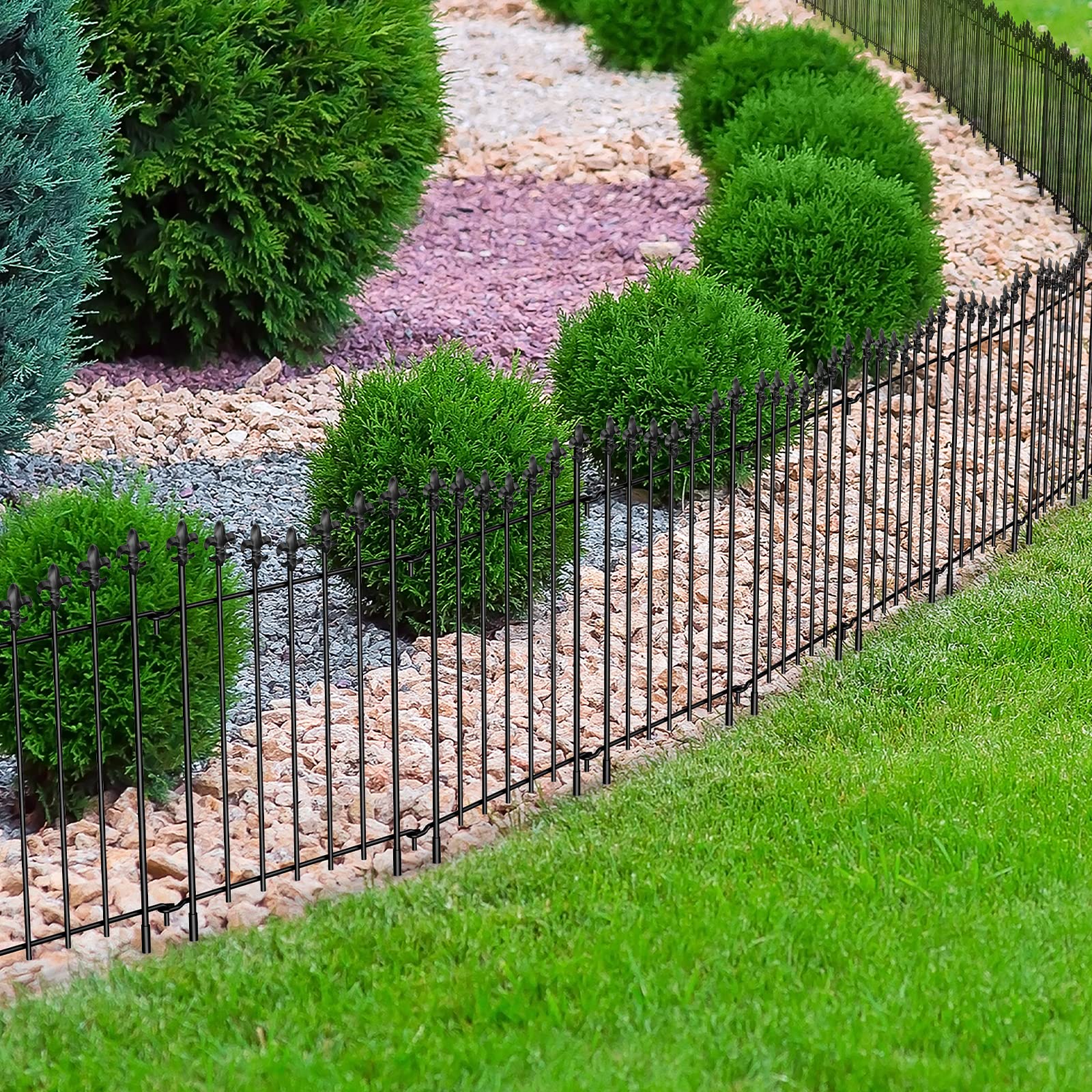 OUSHENG 10 Pack Decorative Garden Fence, Total 10ft(L) x 24in(H) Animal Barrier Border, Rustproof Metal Wire Section Edging Fencing Panel for Outdoor Patio Garden Yard