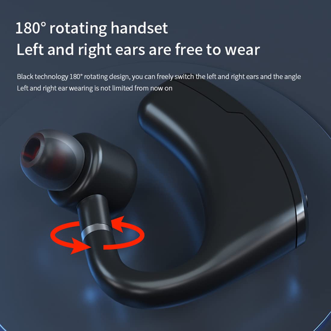 Bluetooth Headphone Single Ear Hook Wireless Business Headset with Mic Noise Cancelling Waterproof Earphone for L&R Ear